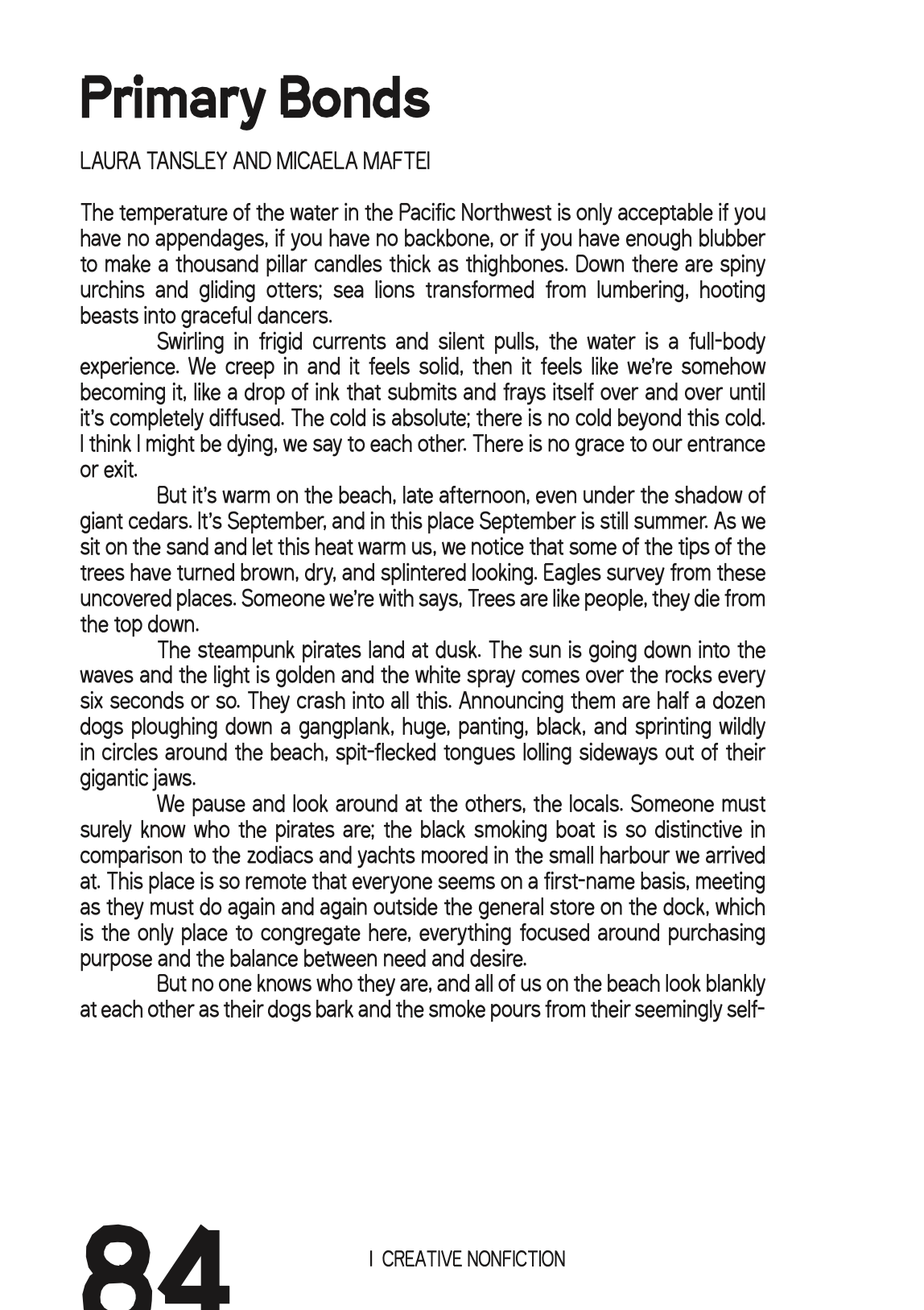 Excerpt from "Primary Bonds" by Laura Tansley and Micaela Maftei - SAND